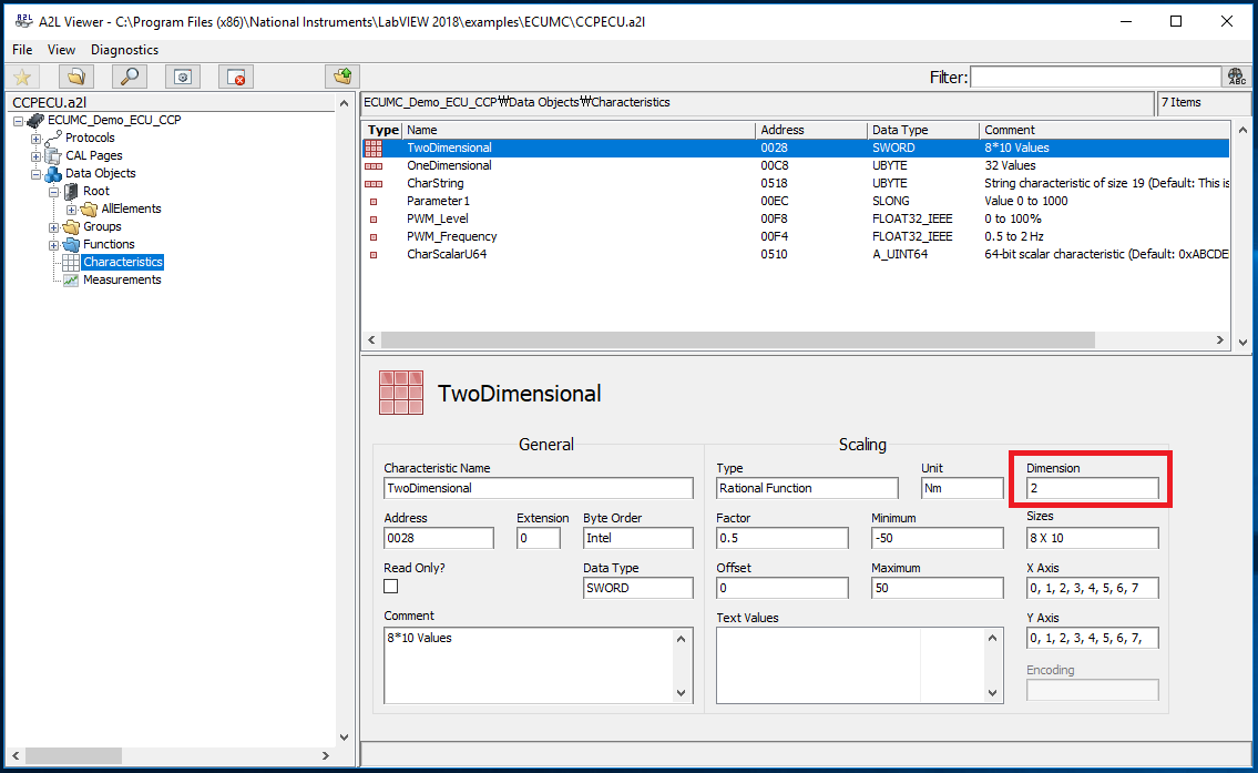 Reading Multidimensional Measurements data from A2L files with ECU MC - NI