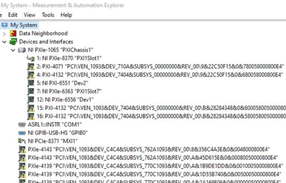 NI MAX에서 예상치 못한 PXI(e) 모듈 이름 - NI
