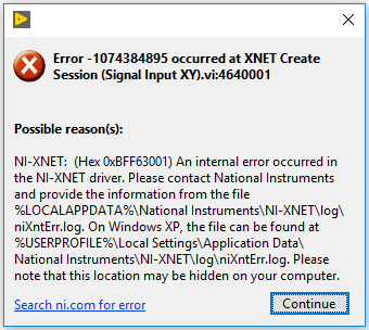 Error -1074384758 or -1074384895 using NI-XNET Create Session - NI